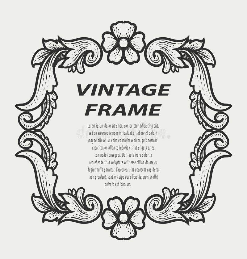 Vintage Border Frame Engraving Ornament Monochrome Style Stock Vector ...