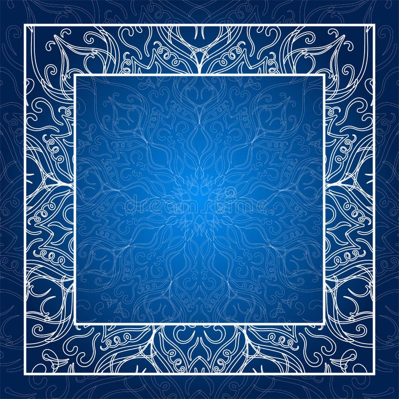 Vintage Border. Lace Invitation Card. Blue Mandala. Glowing Frame ...