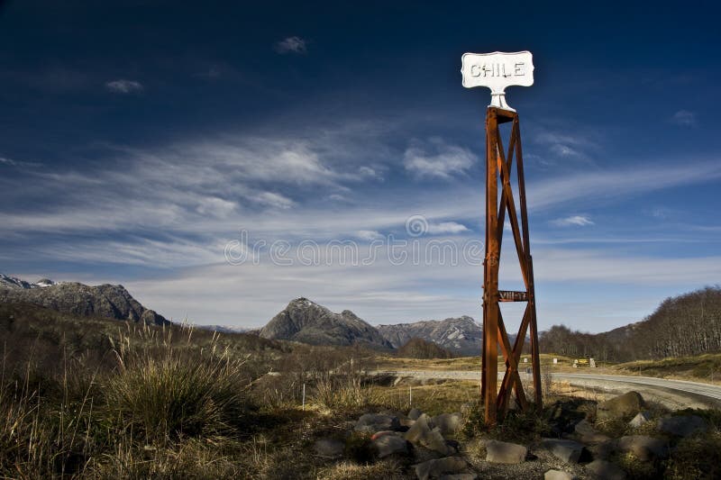 Vintage border post, Chile stock photo. Image of blue - 19570532