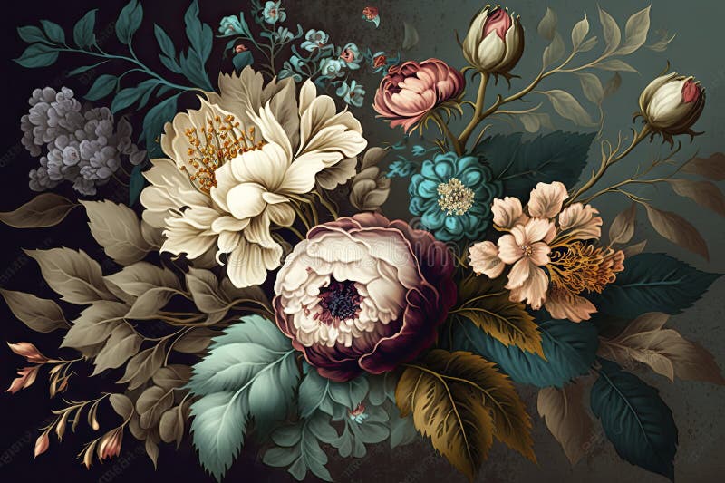 Vintage Botanical Flower Wallpaper for Digital Backgrounds. Stock ...