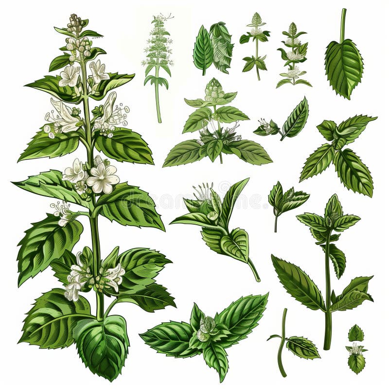 Vintage Botanical Illustration of Blooming Mint. Herbal Plant Drawing ...