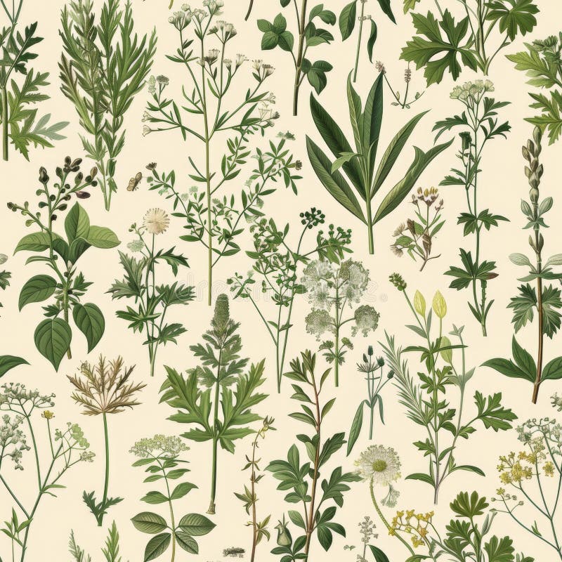 Vintage Botanical Illustration Collection with Various Herb Species ...