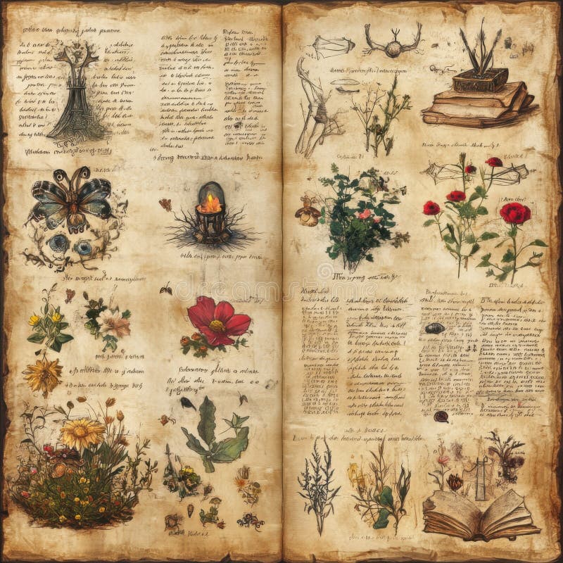 Vintage Botanical Illustration Featuring Flowers and Notes on Plants ...