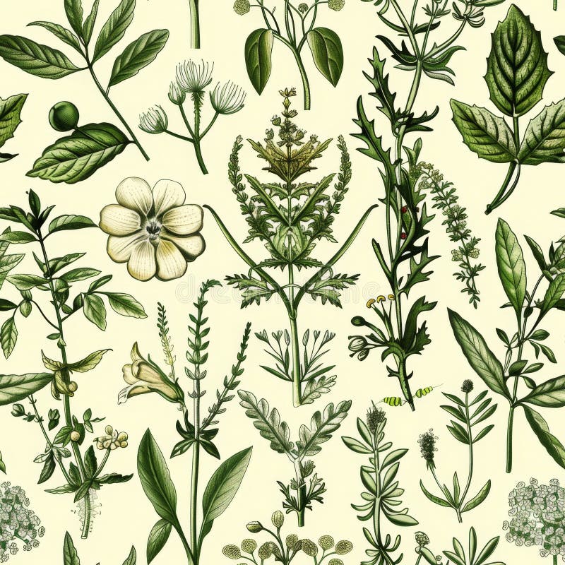 Vintage Botanical Illustrations: Floral and Herb Collection Stock Image ...