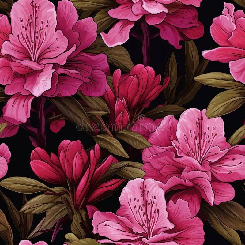 Vintage Botanical Rhododendron Vector Pattern Design Elements Stock ...