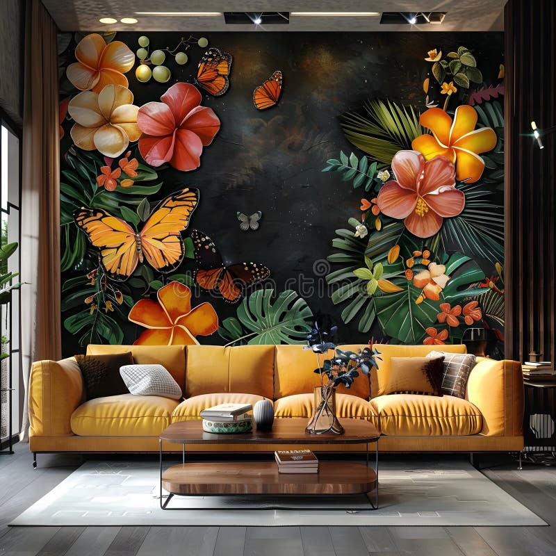 Vintage Botanical Wallpaper With Butterflies Fruits And Tropical
