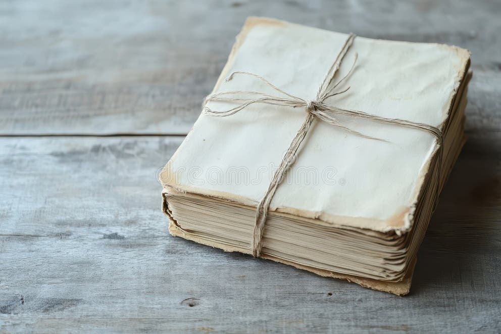 Vintage Bound Documents on Wooden Surface Stock Photo - Image of twine, documents: 381880484