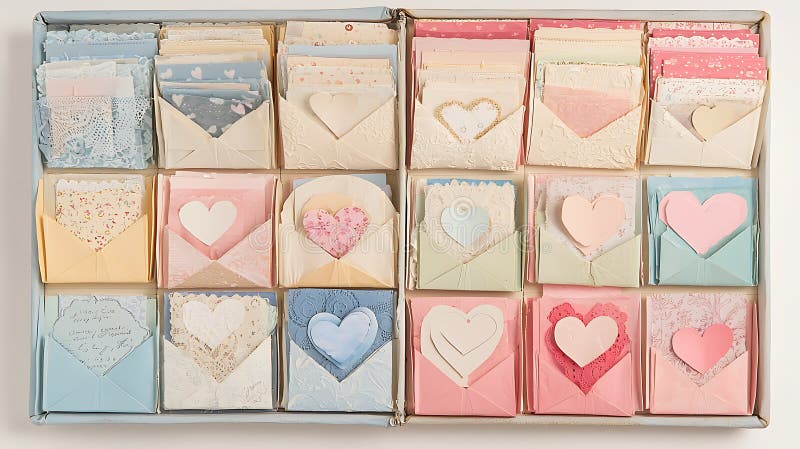 Vintage Box Filled with Pastel Envelopes and Heart-shaped Notes Stock ...