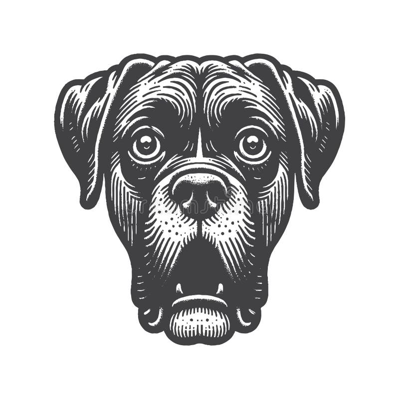 Vintage Boxer Dog Head with Funny Face Engraved Style. Stock Vector ...