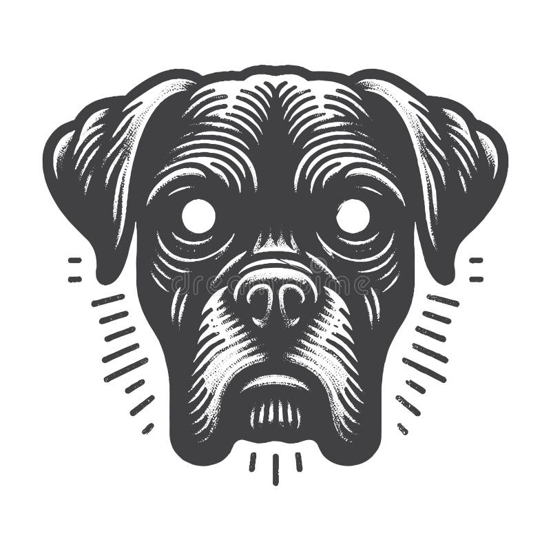 Vintage Boxer Dog Head with Glowing Eyes Engraved Illustration. Stock ...
