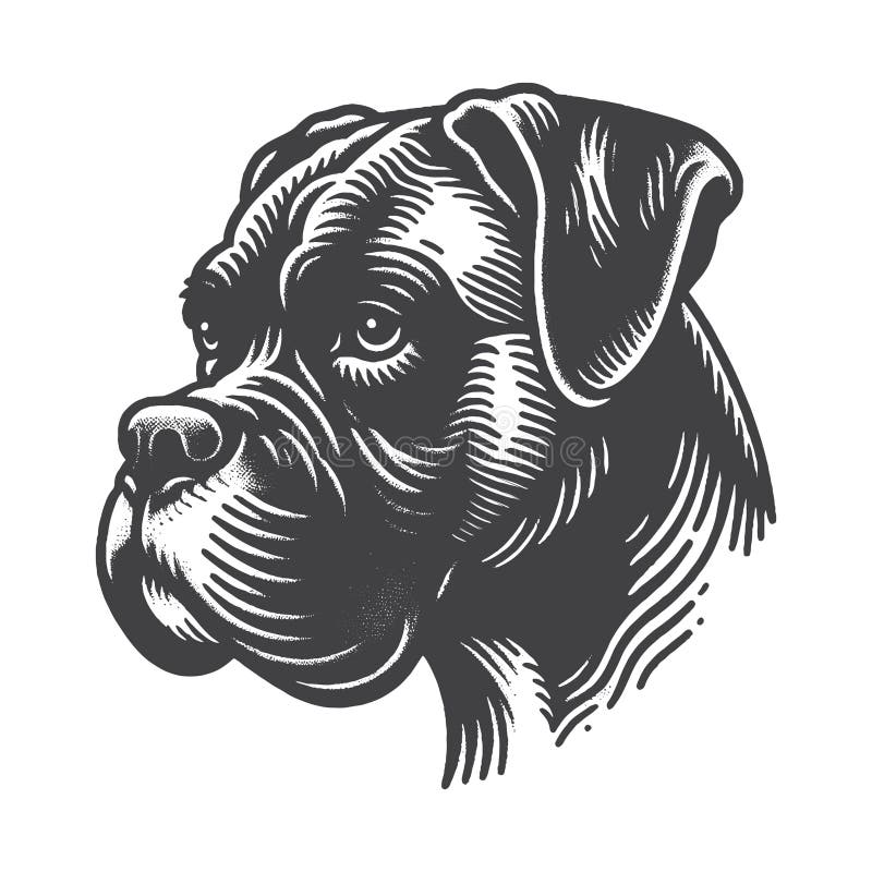 Vintage Boxer Dog Head Side Portrait Vector Illustration. Stock Vector ...