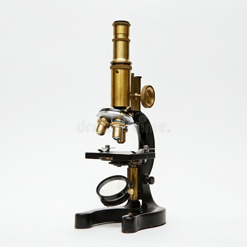 Vintage Brass and Black Microscope Featuring a Monocular Eyepiece and ...