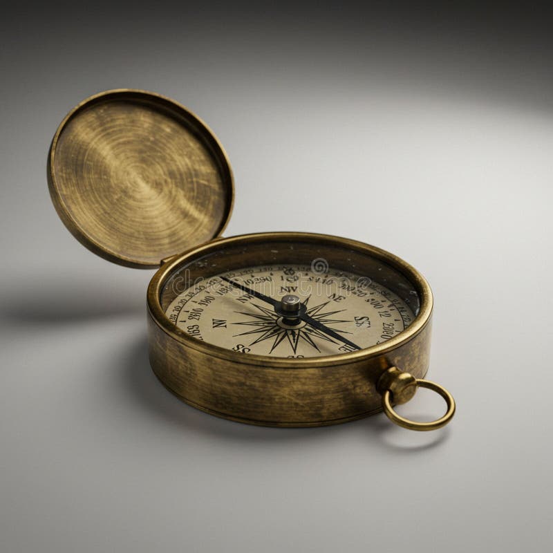 A Vintage Brass Compass with a Circular Design and a Hinged Lid ...
