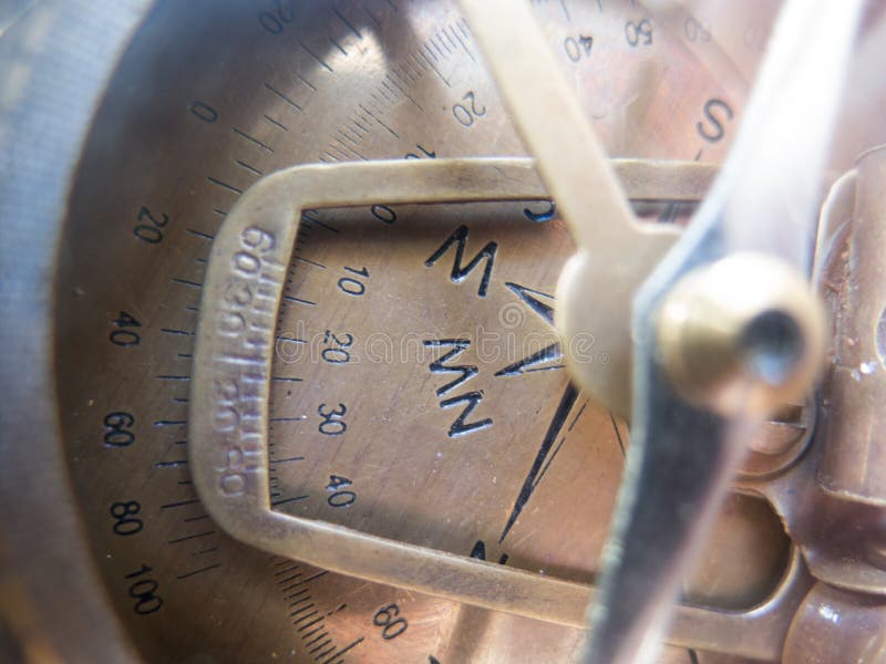 Vintage Brass Compass Dial Closeup Stock Image - Image of directions ...