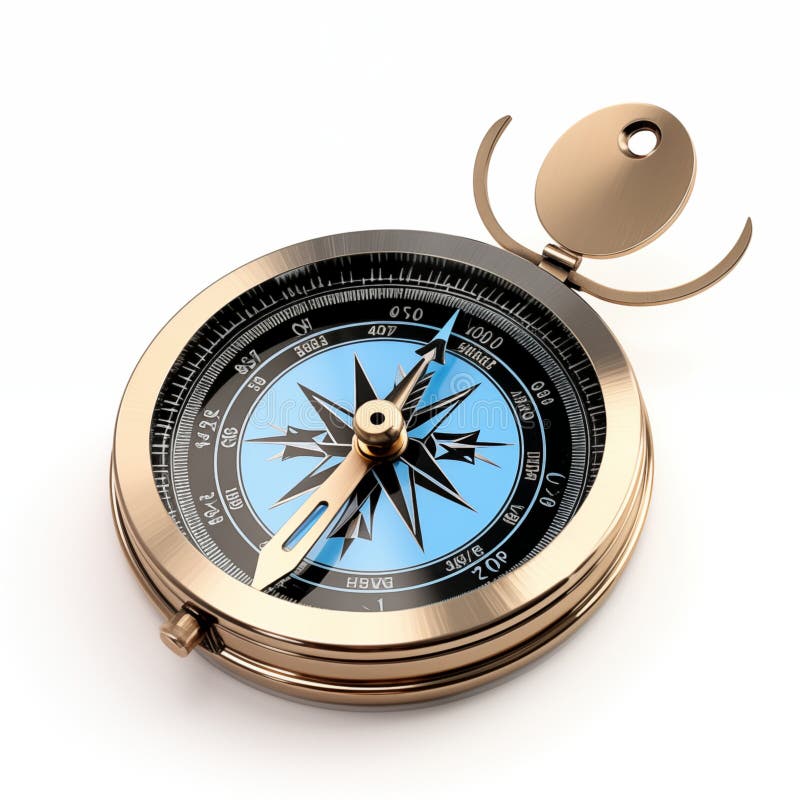 A Vintage Brass Compass Resting on a Light Blue Surface Showcasing ...