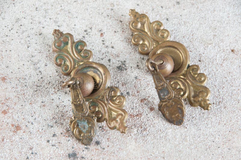 Vintage Brass Drawer Pull Knobs Stock Photo - Image of retro, drawer ...