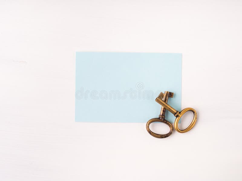 Vintage Brass Key and Empty Paper Card Stock Image - Image of open ...