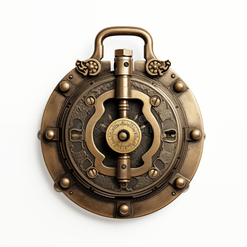 Vintage Brass Lock with Intricate Details on White Background Stock ...