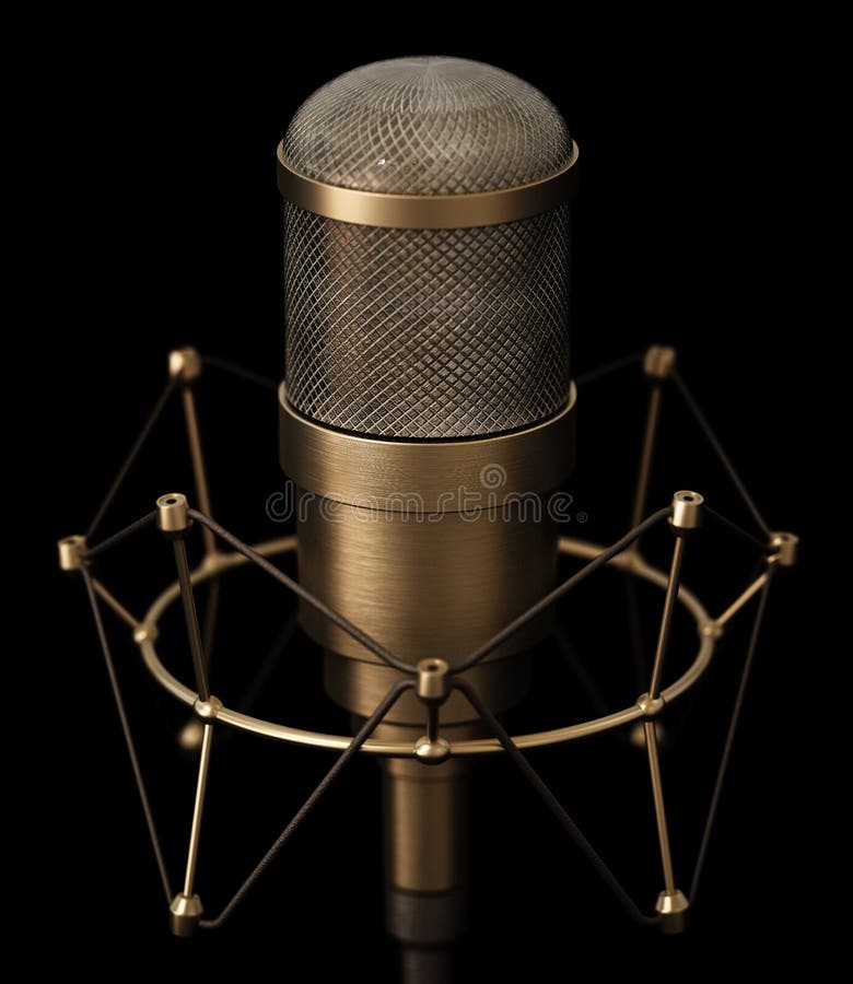 Vintage Brass Microphone Isolated on Black Background. 3D Illustration ...