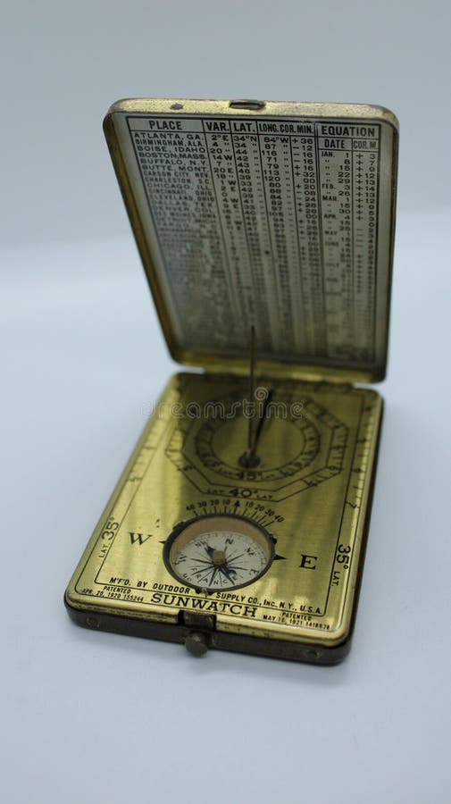 Vintage Brass Sun Watch Directional Compass Editorial Image - Image of ...