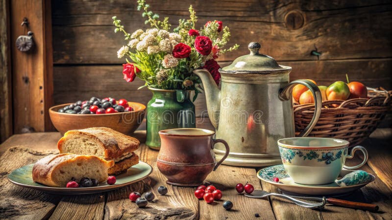 A Vintage Breakfast Still Life Rustic Charm and Retro Kitchen Elegance ...