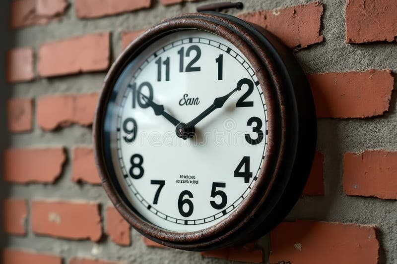 Vintage Brick Wall Clock with Industrial Glass Stock Illustration ...