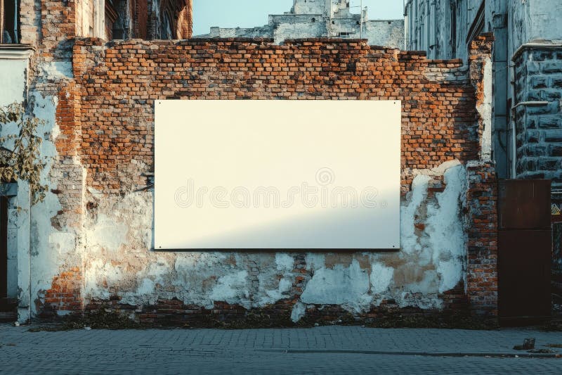 Vintage Brick Wall with Blank Billboard for Creative Advertising Stock ...