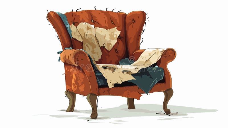 Vintage Broken Chair with Torn Fabric and Patches Stock Vector ...