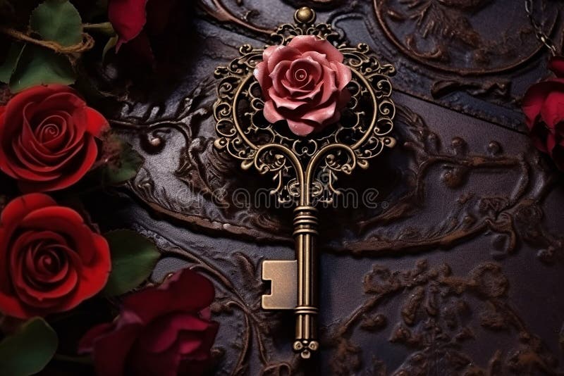 Vintage Bronze 3D Key with Rose Buds Stock Illustration - Illustration ...