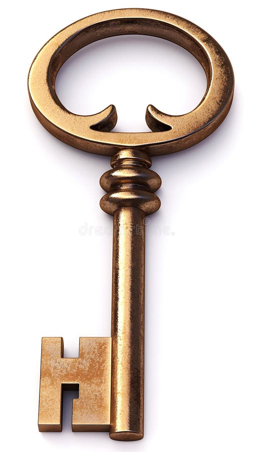 Vintage Bronze Key on a White Background Stock Illustration ...