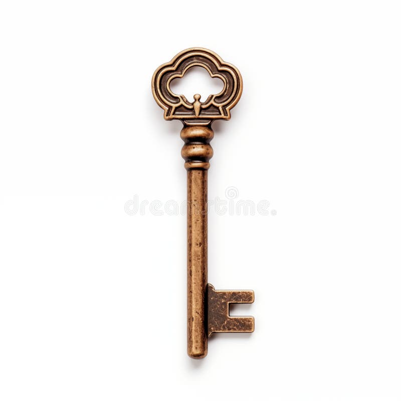 Vintage Bronze Skeleton Key with Ornate Head Isolated on White ...