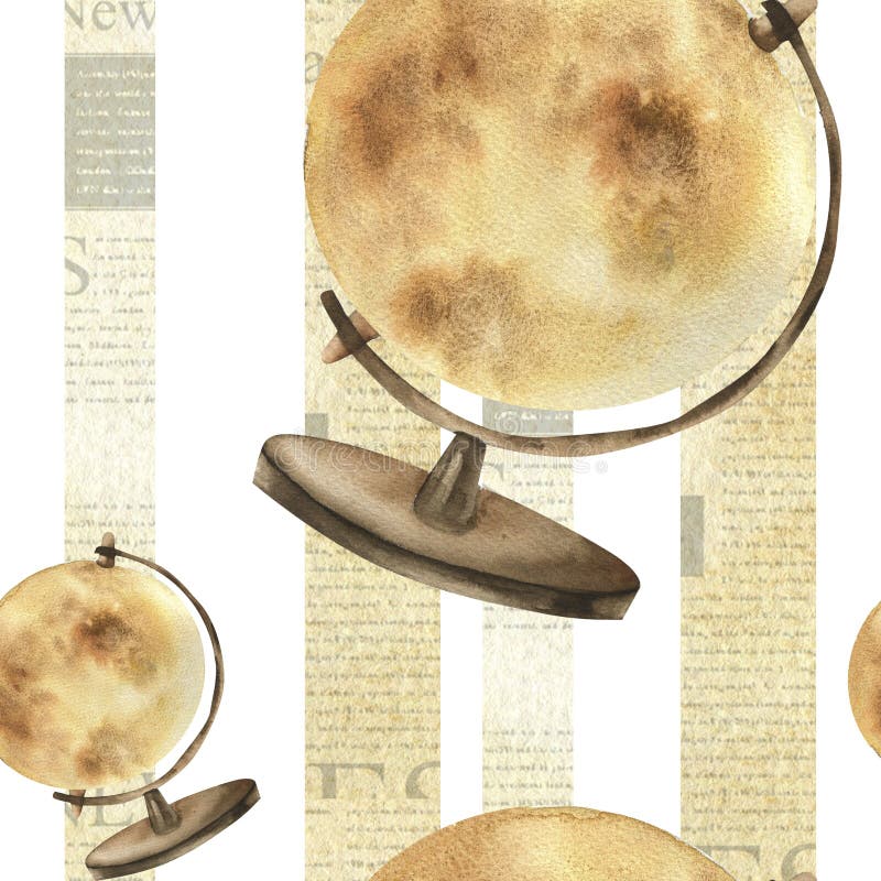 Vintage Brown Globe on Abstract Old Newspaper Background Seamless ...