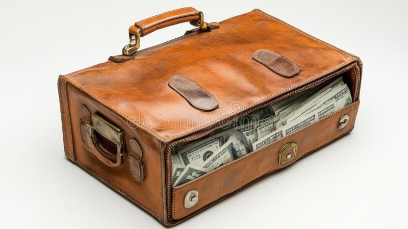 Vintage Brown Leather Briefcase with Rolled Document Stock Illustration ...
