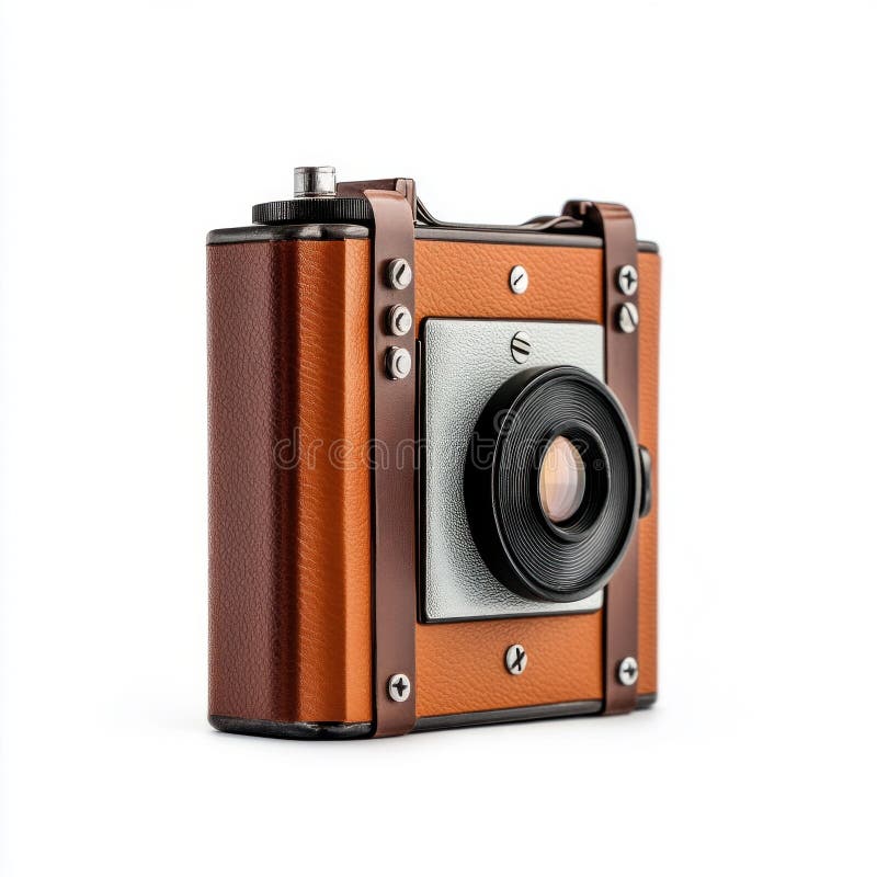 Vintage Brown Leather Camera Isolated on White Background Stock ...