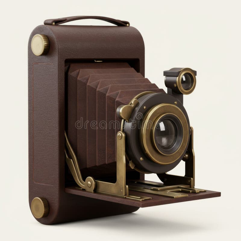 Vintage Brown Leather Folding Camera on White Background Stock ...