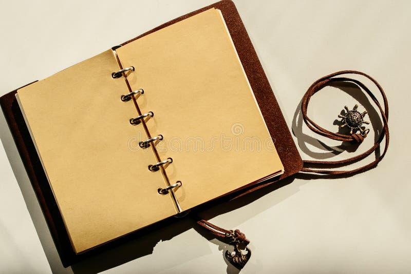 Vintage Brown Leather Notepad Open Clean Blank Sheets of Paper Stock ...
