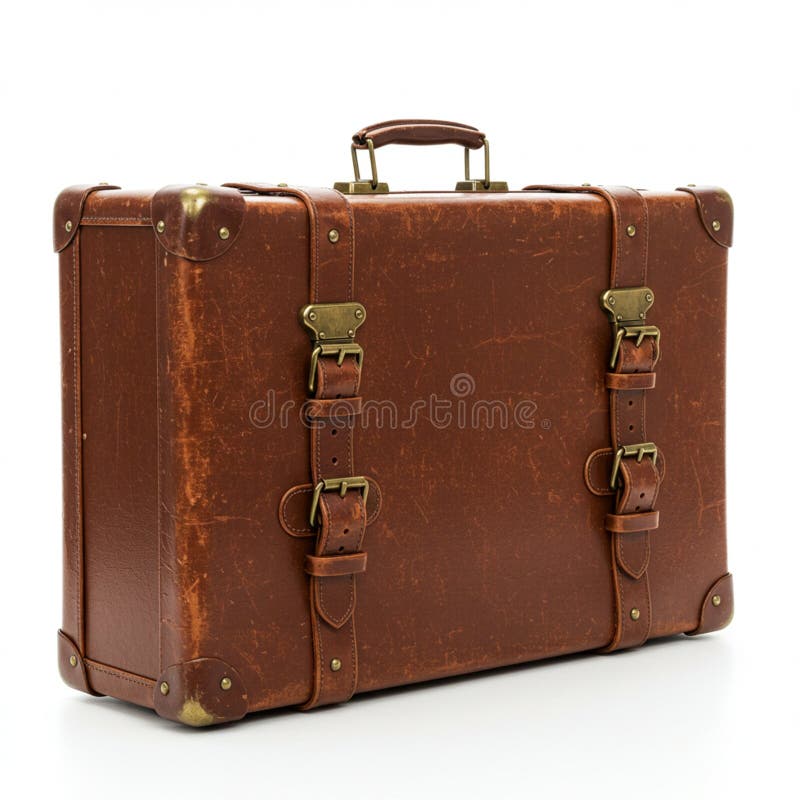 Vintage Brown Leather Suitcase with a Worn Texture, Featuring ...