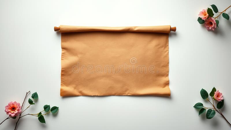 Vintage Brown Paper Scroll with Green Borders Detailed Decorative ...