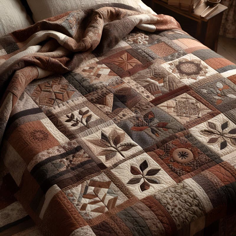 Vintage Brown Patchwork Blanket: Cozy and Classic, Generative AI. Stock ...