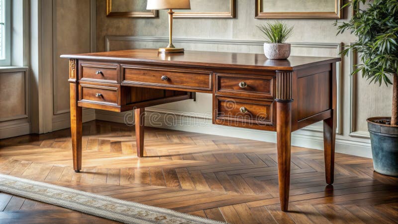 Vintage Brown Wooden Desk with Ample Work Surface a Timeless Workspace ...