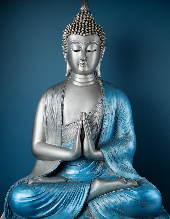 Vintage Buddha with Praying Hands in Blue Tones Stock Illustration ...