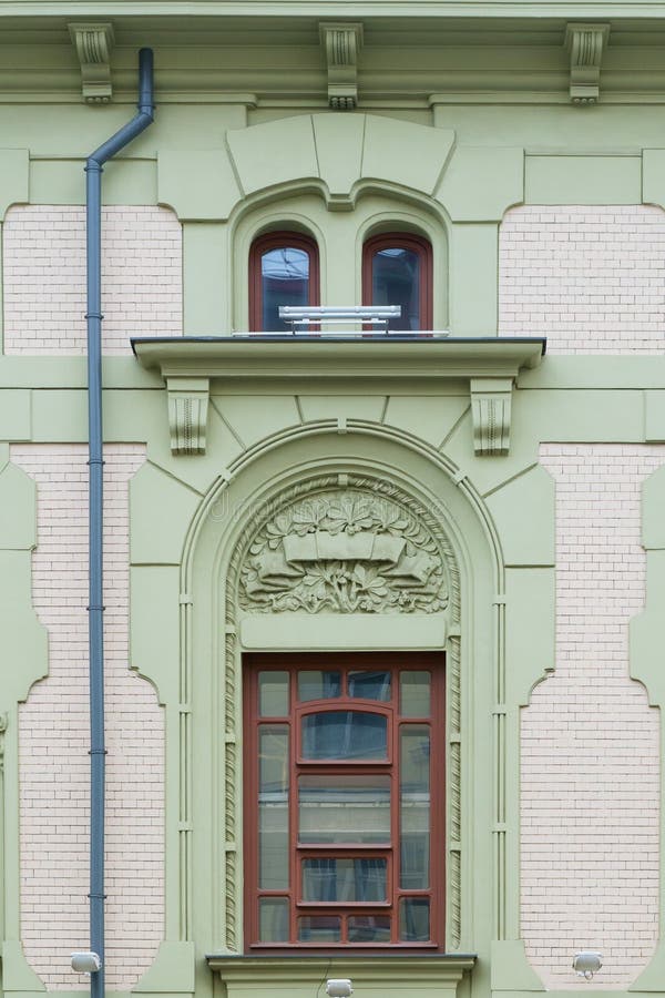 Vintage Building Facade with Old Windows Stock Image - Image of glass ...