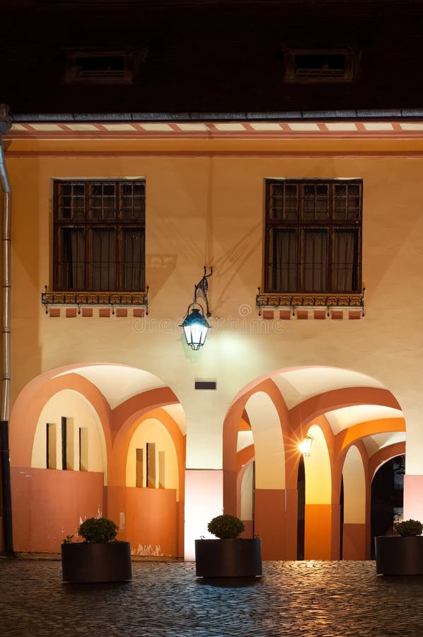 Vintage Building and Passage at Night Stock Photo - Image of passage ...