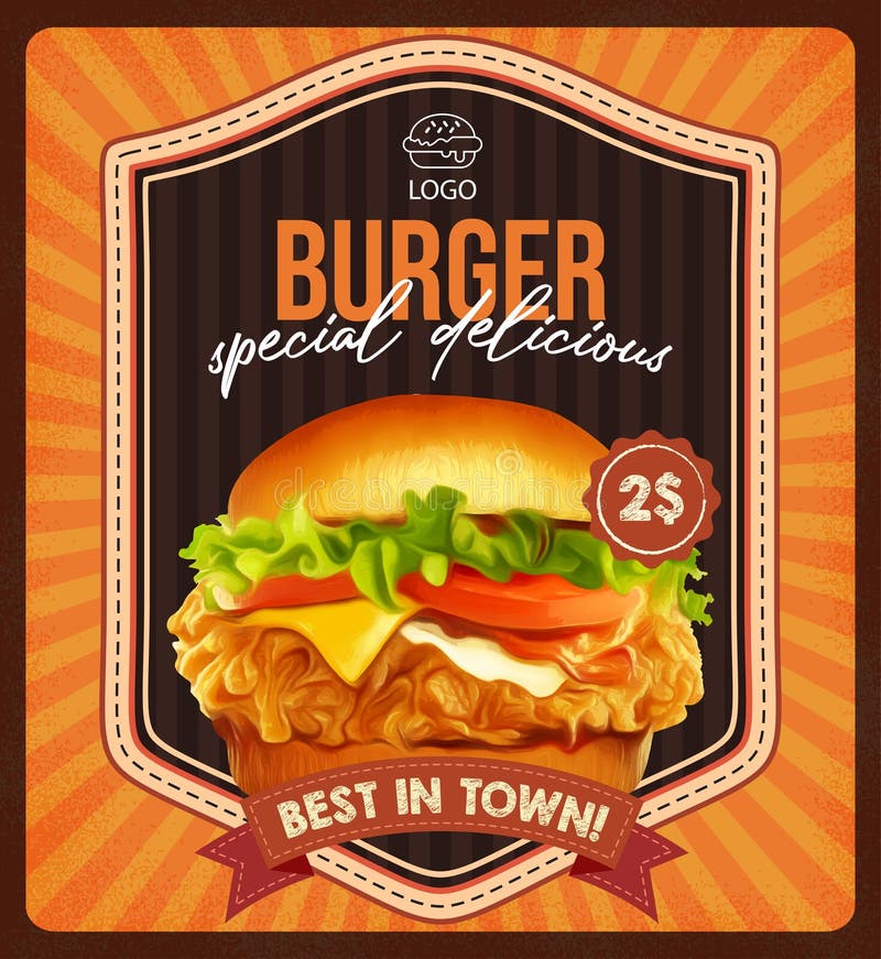 Vintage Burgers Retro Poster Style Design Template Stock Vector ...