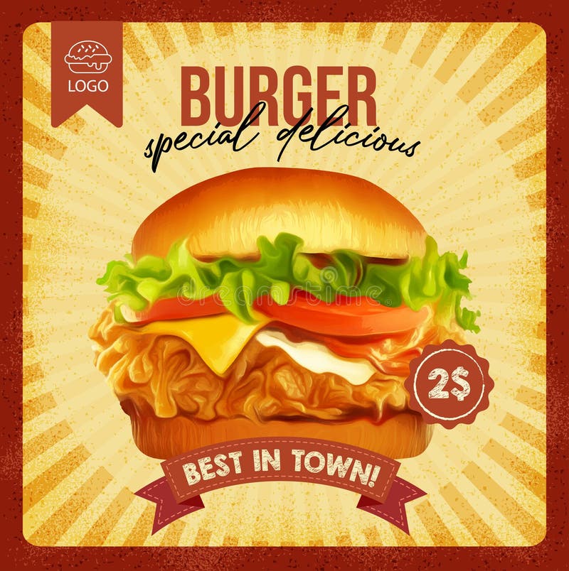 Vintage Burgers Retro Poster Style Design Template Stock Vector ...