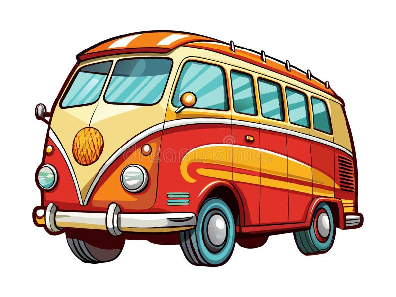 Vintage Bus 3d Vector Sticker Design Stock Vector - Illustration of ...