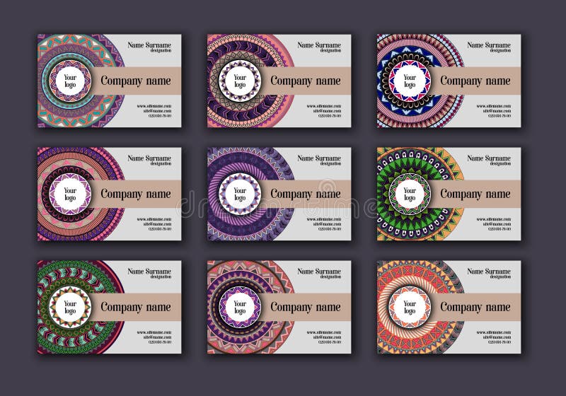 Vintage Business Visiting Cards Set. Ornamental Mandala, Ethnic Circle ...