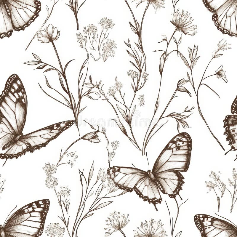 Vintage Butterfly and Floral Pattern Illustration Stock Image - Image ...