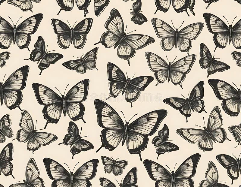Vintage Butterfly Pattern with Hand-drawn Illustrations Stock ...