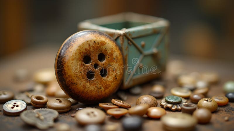 Vintage Buttons and Metal Box Create a Nostalgic Still Life Composition ...